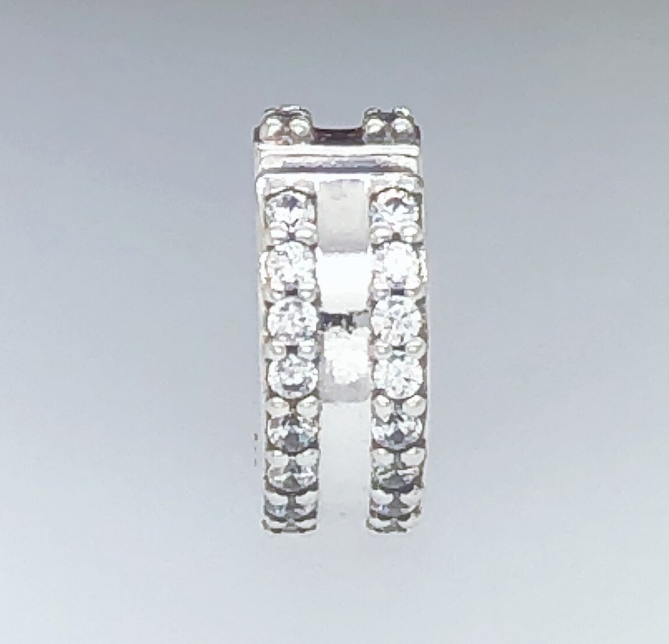 NEW 100% Authentic PANDORA 925 Double Lined Pave Clip Charm Pendant ...