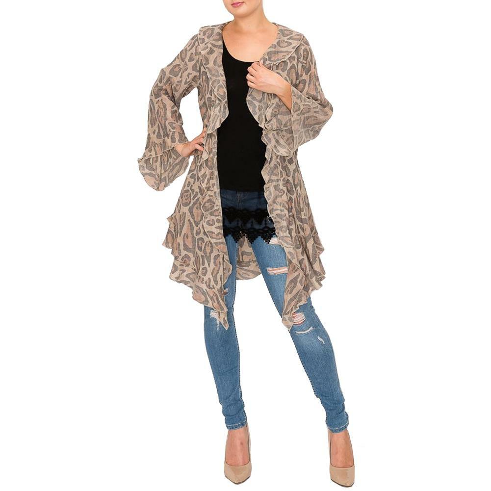Origami Apparel Women's Leopard Animal Print Lightweight Cardigan with ...