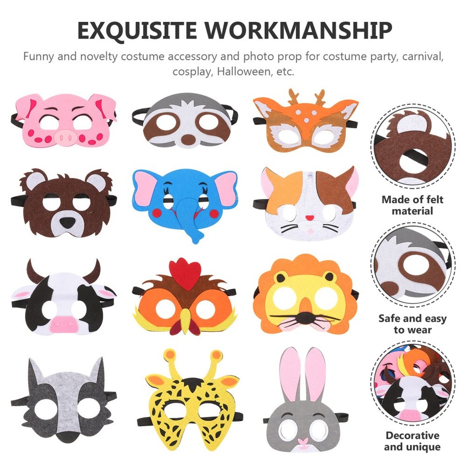 12pcs Felt Animal Masks Animal Cosplay Masks Funny Masquerade Face ...