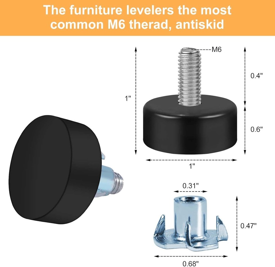 8PCS M6 Adjustable Furniture Levelers Anti-Slip Screw-On Feet for Table ...