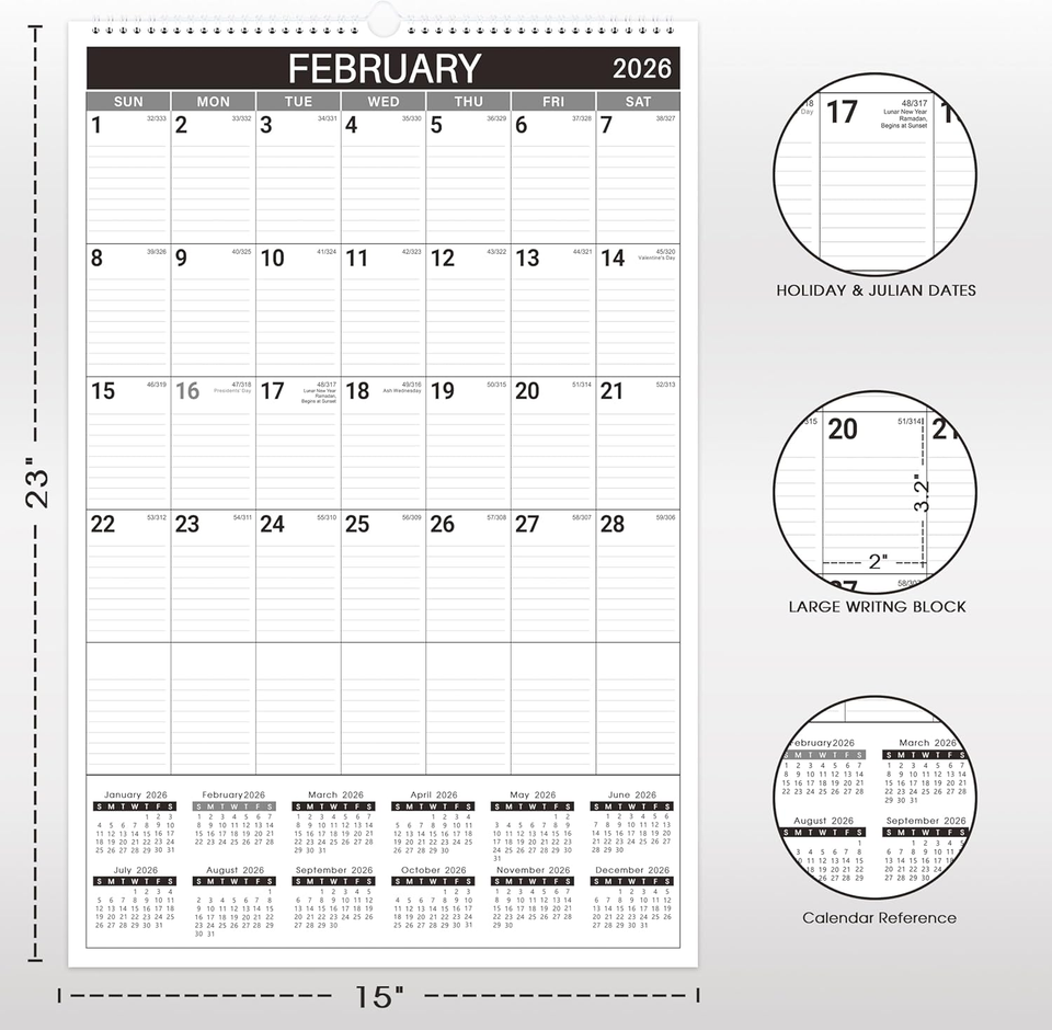 2026 Wall Calendar, 15" X 23", 2026 Vertical Large Wall Calendar from ...