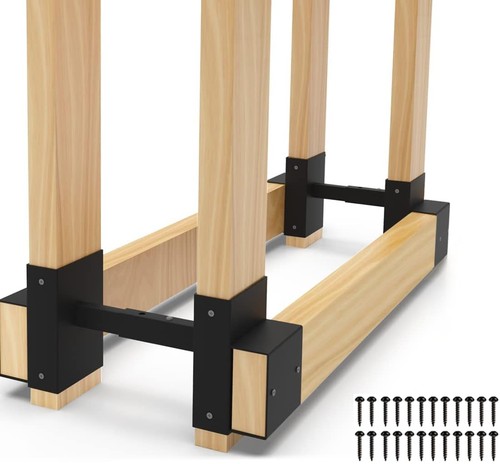 Outdoor Firewood Rack Bracket Kit, 2x4 Firewood Storage Holder with 3 ...