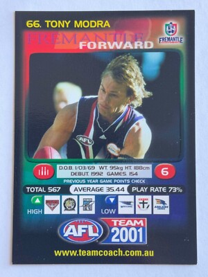 2001 Teamcoach common card - Tony Modra No.66 Fremantle | eBay Australia