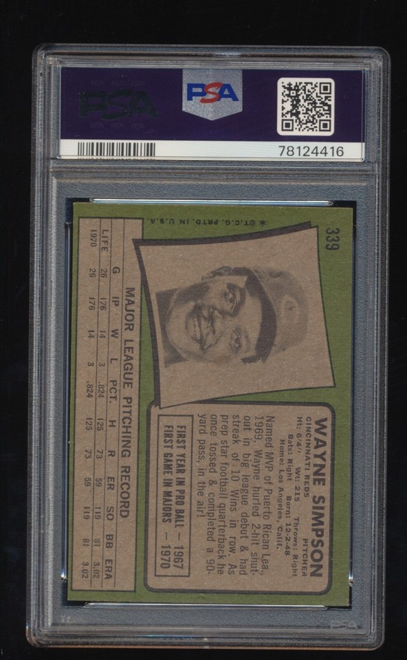 PSA 6 1971 Topps Baseball Wayne Simpson # 339 | eBay