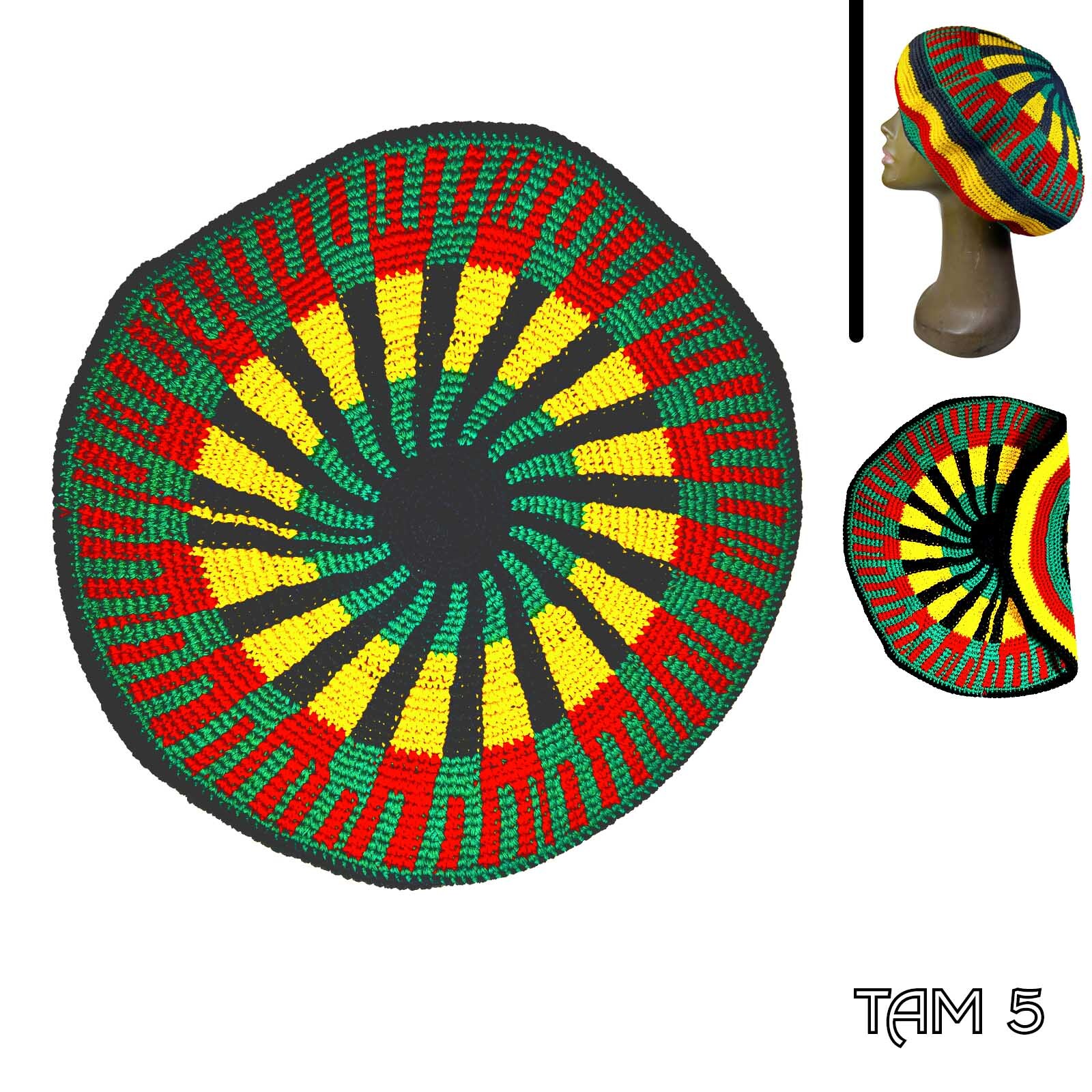 Rasta Handmade Crochet Beret Tam Bonet Beanie Cap Hippie Reggae Style M ...