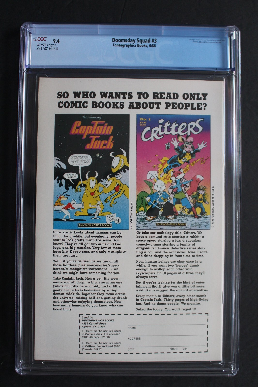 DOOMSDAY SQUAD #3 1st Usagi Yojimbo in COLOR Sakai 1986 JOHN BYRNE Kane ...