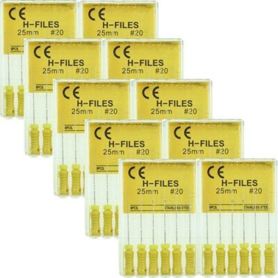 10 Packs Dental H-Files 25mm #20 Stainless Steel Root Canal Endo Files ...