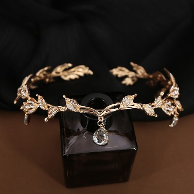 Gold Leaf Bridal Headpiece with Crystal Drop – Wedding Forehead Crown ...