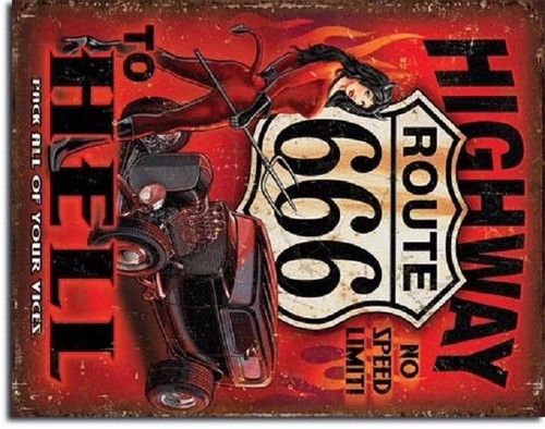 Route 666 Highway to Hell Retro Hot Rod Rat Garage Gas Wall Decor Metal ...