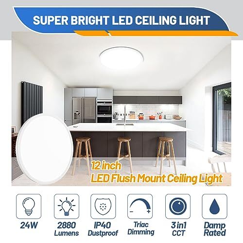 Round LED Surface Mount Fixture Ceiling Light Kitchen Bedroom Panel ...