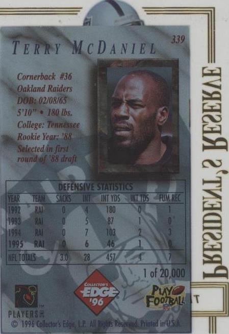 1996 Collector's Edge President's Reserve Terry McDaniel #339 for sale ...