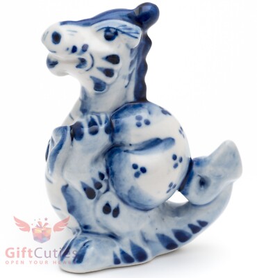 Gzhel Porcelain Figurine Ded Moroz Santa Claus Dragon with Christmas ...