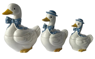 Kitchen Canister Set Ducks White Ceramic Food Containers Family of 3 ...