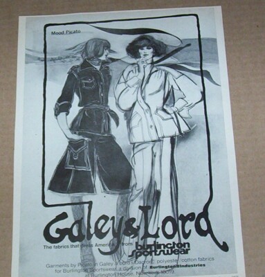 1975 print ad - Galey Lord fabric Picato fashion art artwork Vintage ...