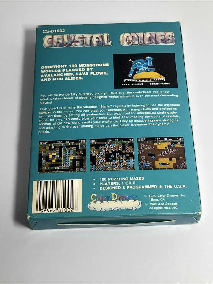 Crystal Mines (Nintendo, 1989) NES Box + Blue Cartridge Tested No ...