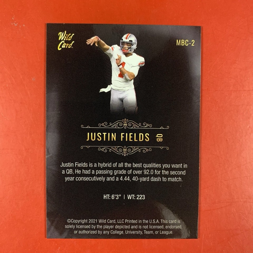 2021 Wild Card Matte Premier Black Justin Fields card #MBC-2 Bears ...