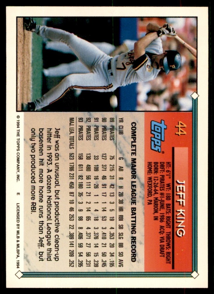 1994 Topps Gold. Jeff King Baseball Cards #44 | eBay