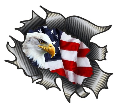 LARGE CLASSIC Ripped Carbon Fibre Rip & American Eagle & US USA Flag ...