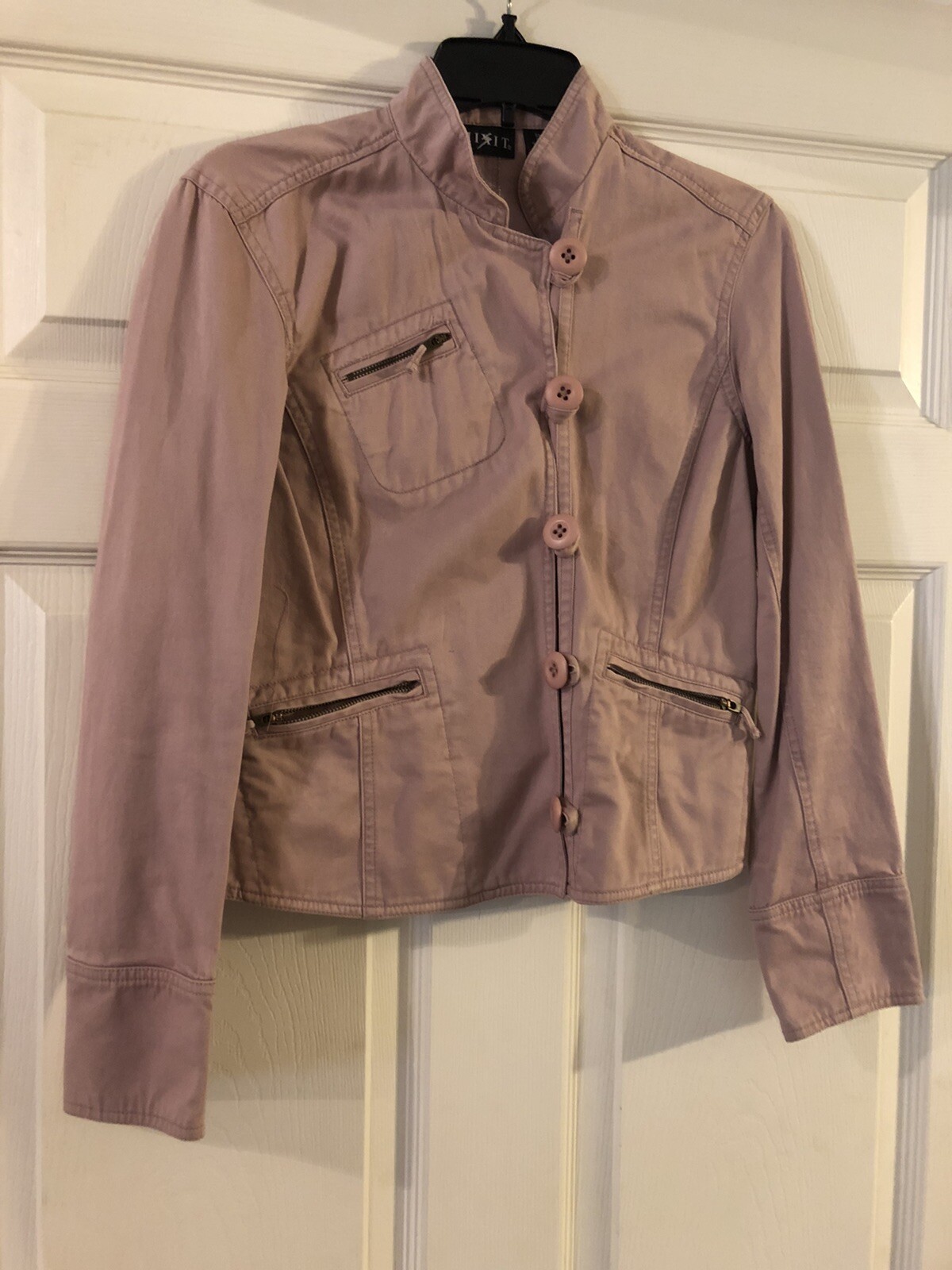 Women's 5 Button Up Front Cloth Light Pink Casual Style Jacket Size ...