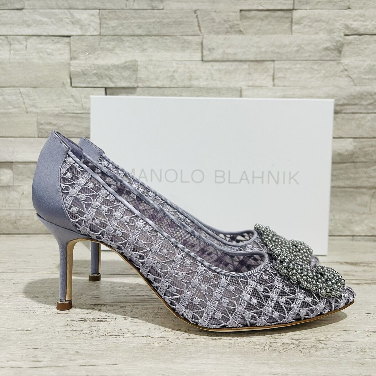 NEW Manolo Blahnik Size 38 Lace Hangisi 70MM Pumps Heels NEW Manolo Blahnik Size 38 Lace Hangisi 70MM Pumps Heels
