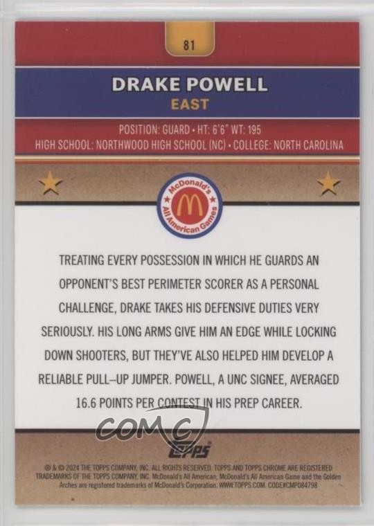 2024 Chrome McDonald's All American Purple Refractor 2/150 Drake Powell ...