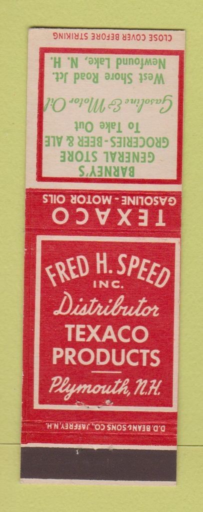 Matchbook Cover - Barney's General Store Texaco oil gas Newfound Lake ...