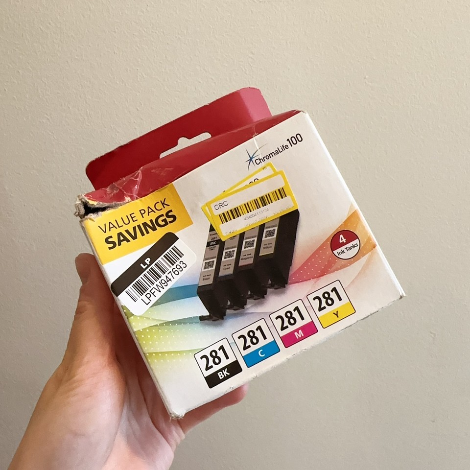 Canon CLI-281 Ink Cartridge 4 Pack Black & Color Cyan Magenta Genuine ...