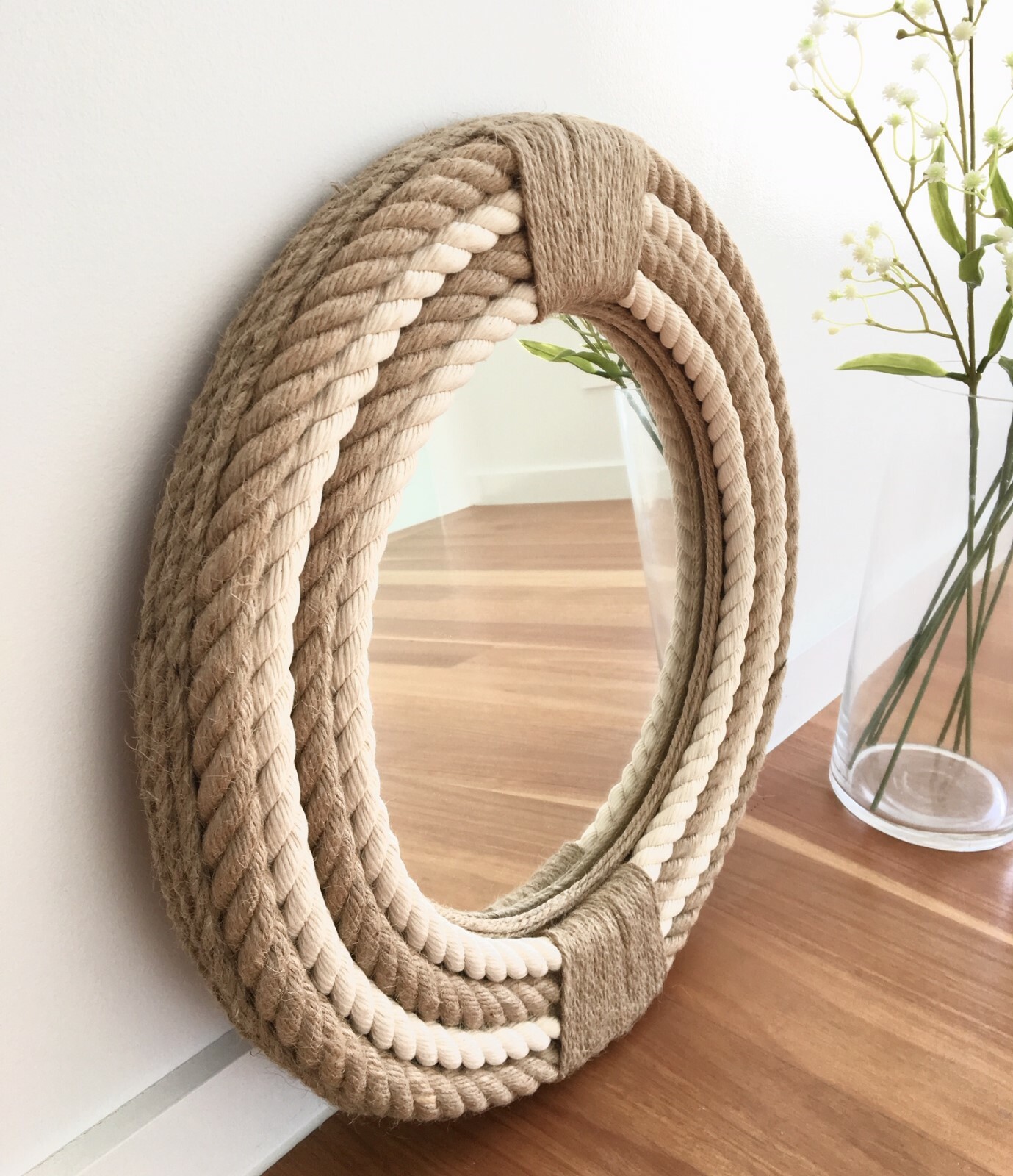 Coastal Round Rope Twisted Mirror Hampton Nautical Design Decor 60cm | eBay