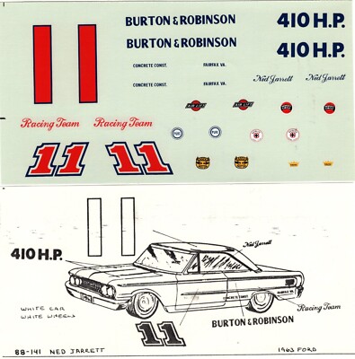 1963 Ford Ned Jarrett Burton & Robinson Nascar Model Car Decals | eBay