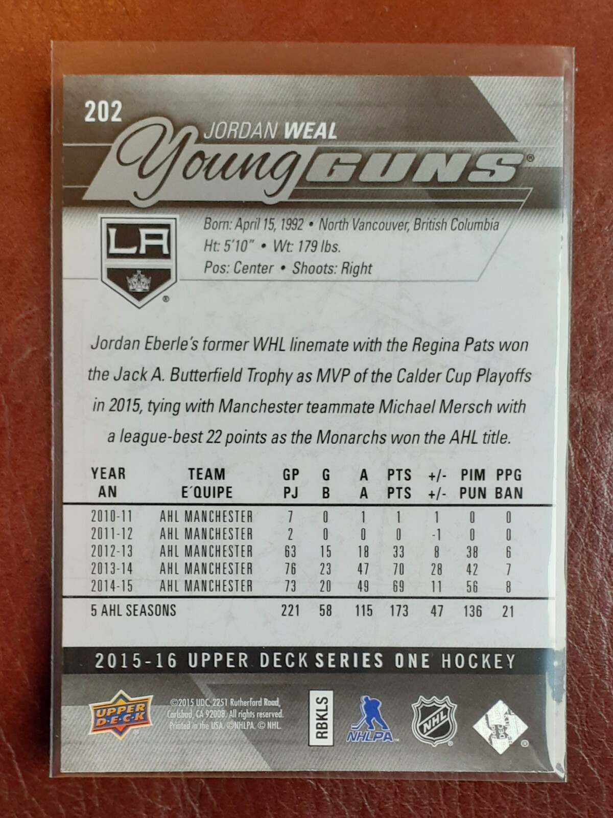 15-16 Upper Deck #202 Jordan Weal Young Guns LA Kings RC rookie card | eBay