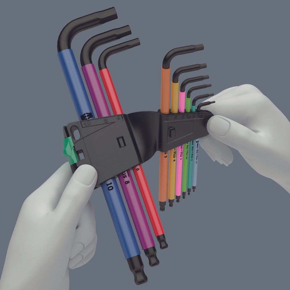 WERA HOLD FUNCTION Hex-Plus 9 Pce Multi Colour Ball-End Hex Allen Key ...