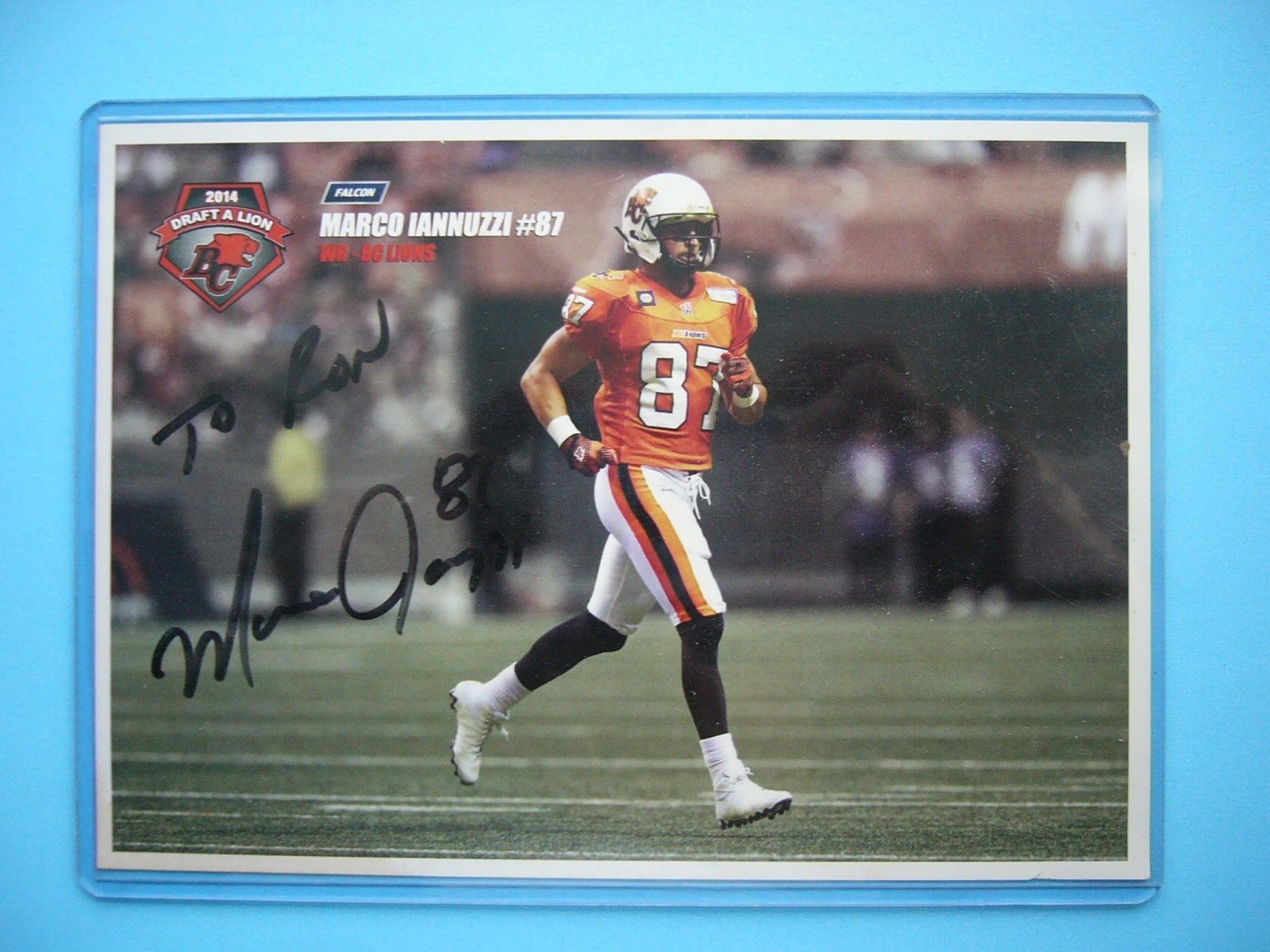 B.C. LIONS CFL FOOTBALL PHOTO #87 MARCO IANNUZZI SHARP!! AUTO AUTOGRAPH ...