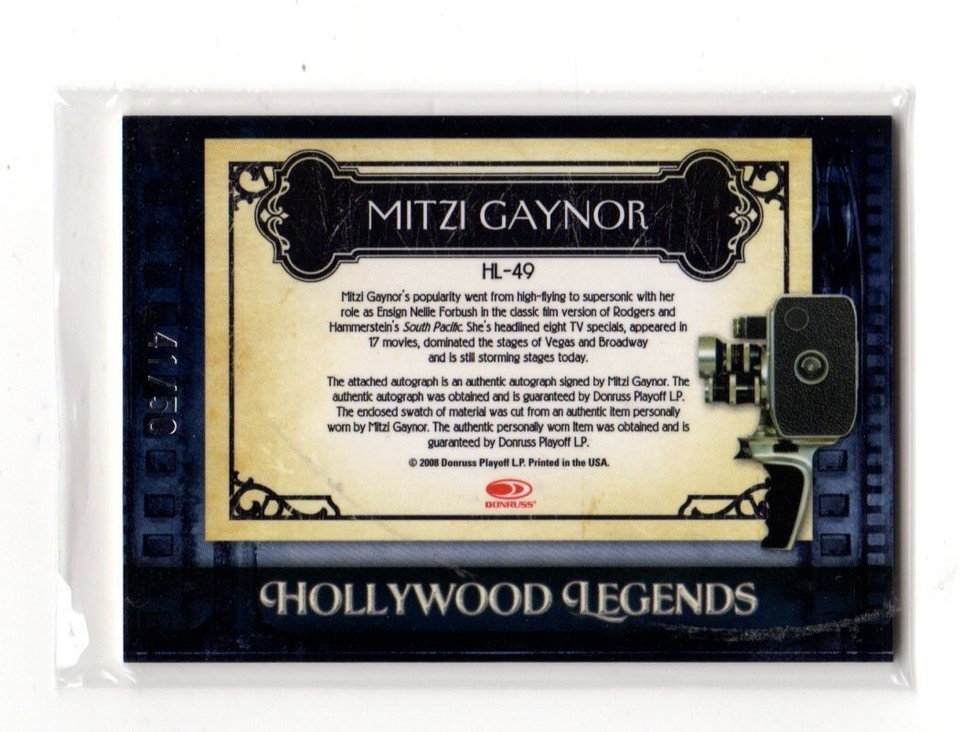 Donruss Americana 2008 #HL-49 Mitzi Gaynor Autograph Worn Swatch 41/50 ...