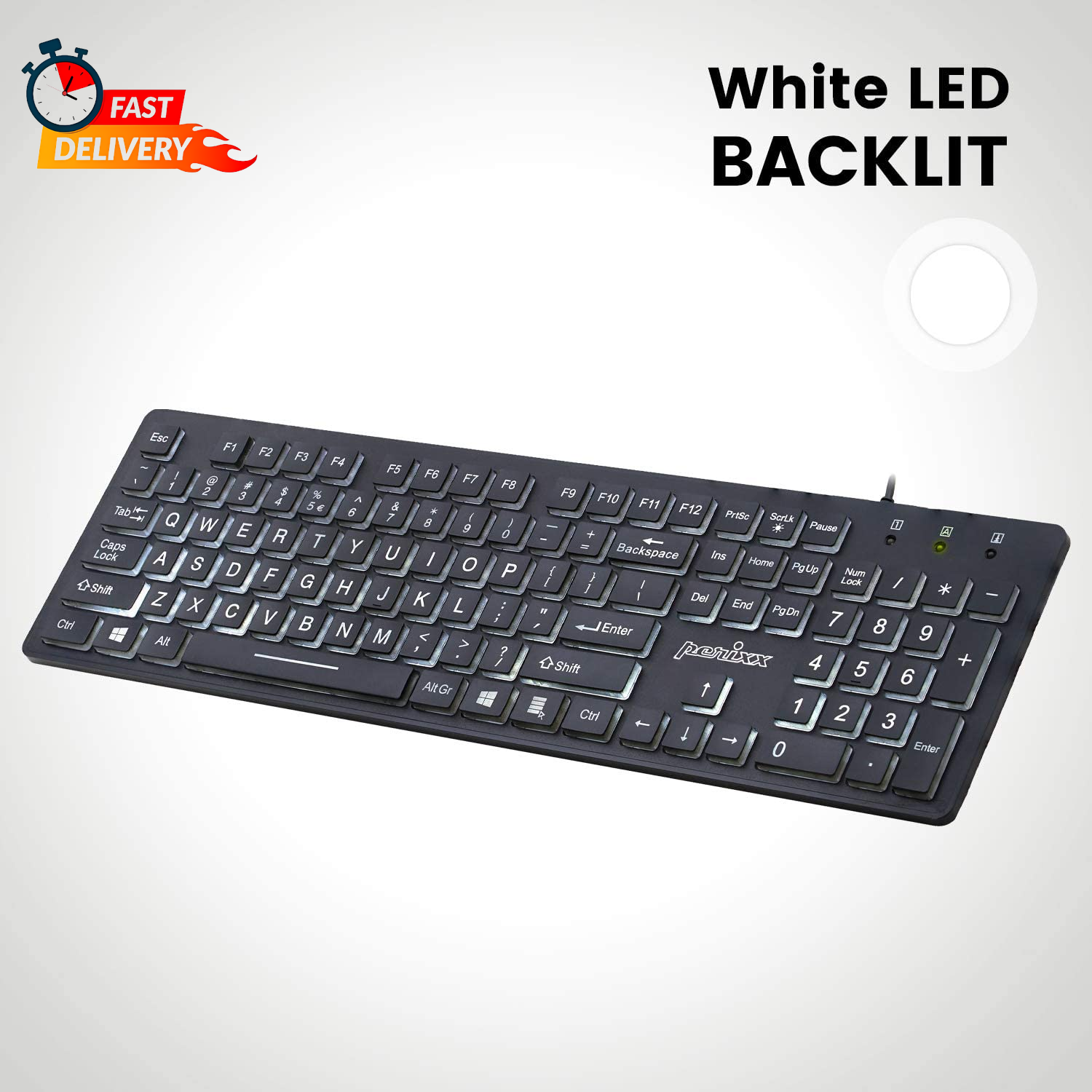 Large Print Letters Computer Keyboard LED Lighted White Backlit Full ...