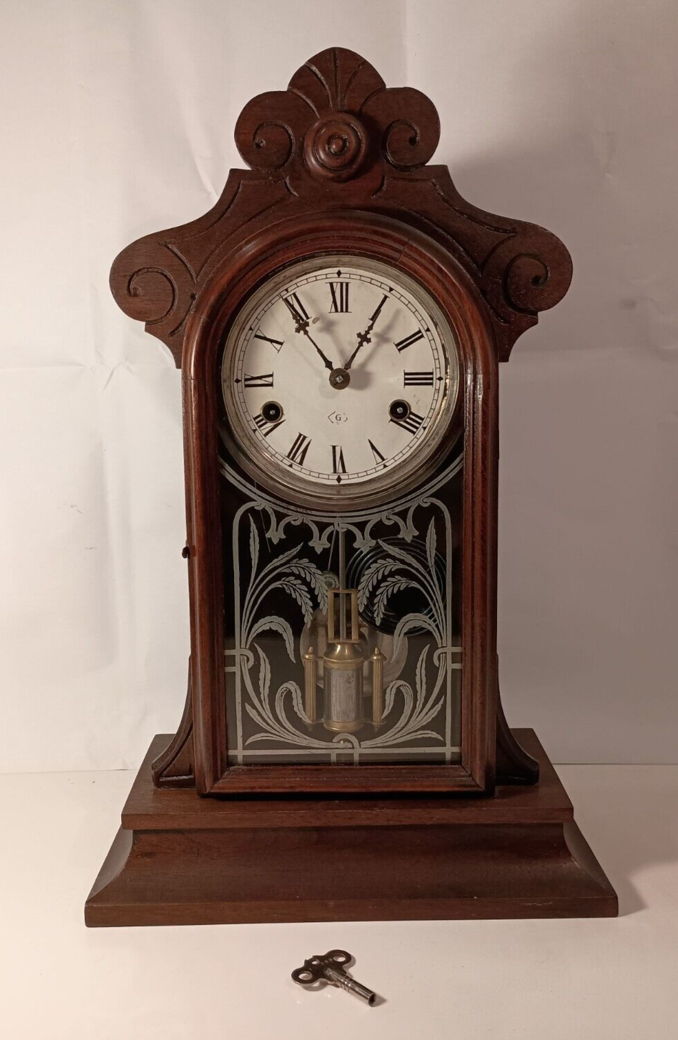 antique Gilbert key-wind 30 hour time and strike parlor cottage mantel ...