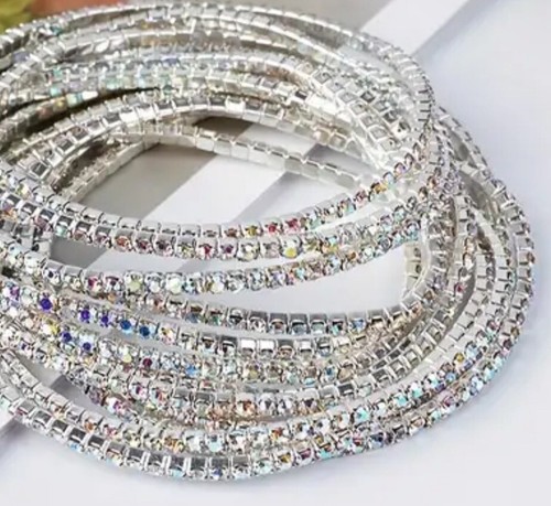 2 Rhinestone Bracelets Clear Silver Fancy Stack Bling Party More Colors ...
