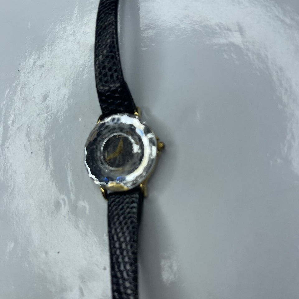 A Sutton Ladies Faceted Crystal 35/5986 Black Lizard Leather Stainless ...