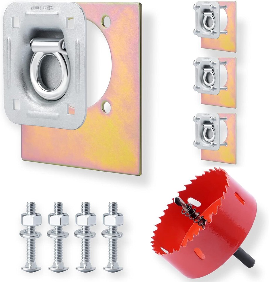 4 PCS Recessed Floor D-Ring Anchors W/ Backing Plate Cargo Trailer Tie ...
