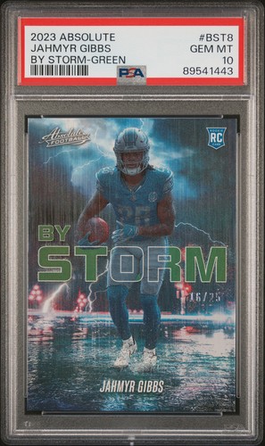 2023 PANINI ABSOLUTE BY STORM GREEN #BST8 JAHMYR GIBBS ROOKIE RC 16/25 PSA 10 | eBay