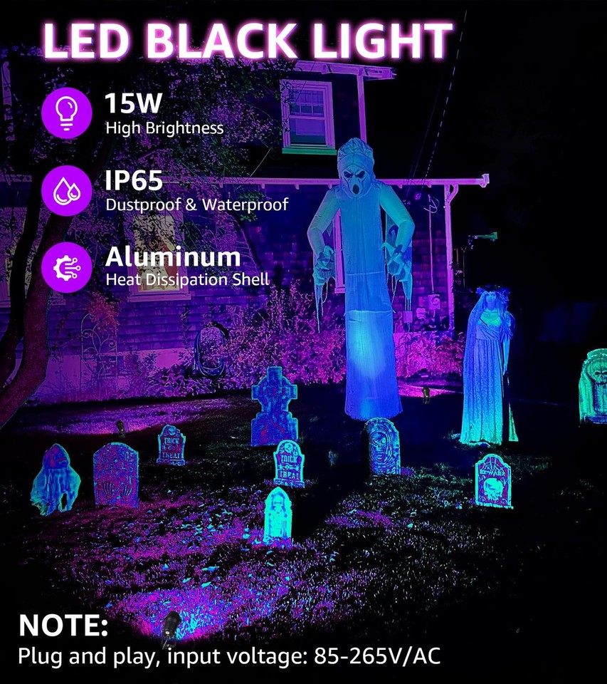 2 Pack Halloween Black Light Spot Light Outdoor Blacklight Spotlight ...