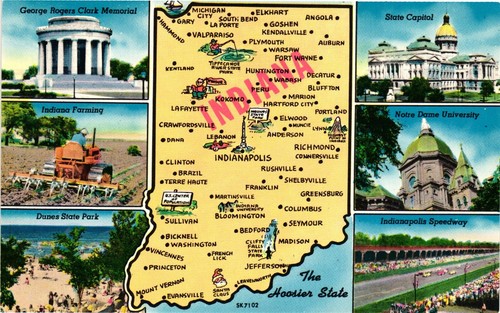 6 Pic And Map The Hoosier State Indiana IN Unposted c1960 Vintage ...
