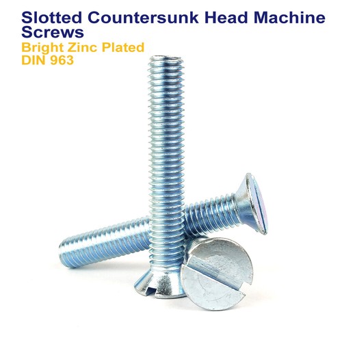 M4 x 100mm SLOTTED COUNTERSUNK MACHINE SCREWS ZINC PLATED GRADE 4.8 DIN ...