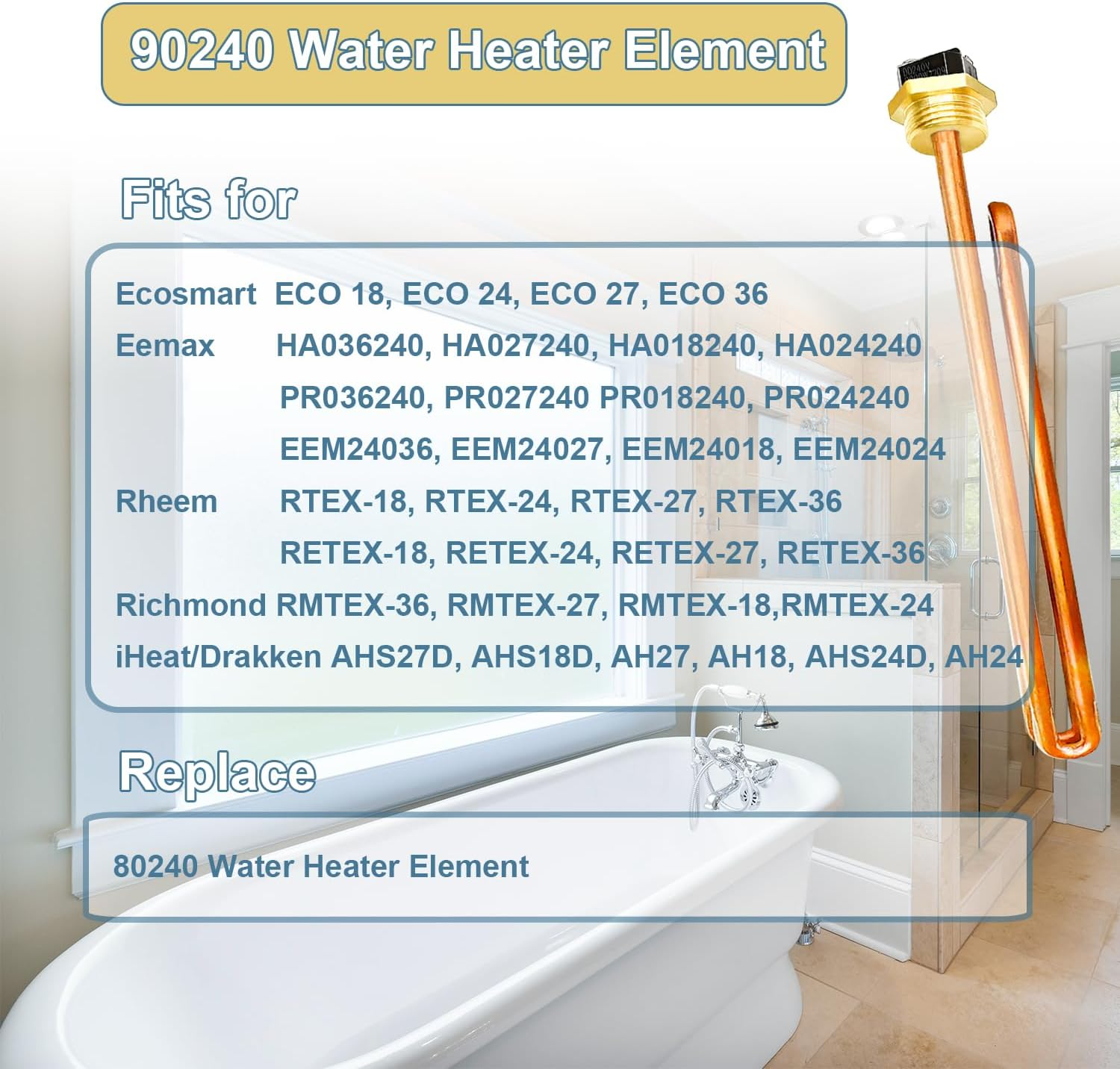 2-Pack HE 90240 240V Heating Element Richmond Electric Tankless Water ...