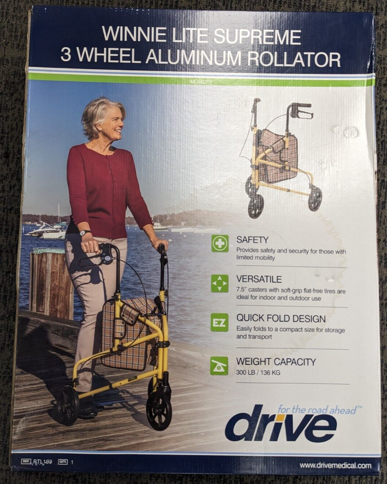 Drive Medical Winnie Lite Supreme 3 Wheel Rollator Rolling Walker, Tan ...