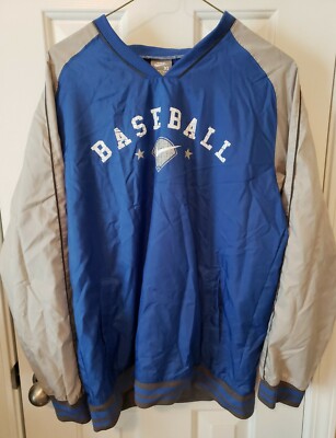 Boys' NIKE Baseball Pullover Warm-up Jacket with Pockets Blue & Gray ...