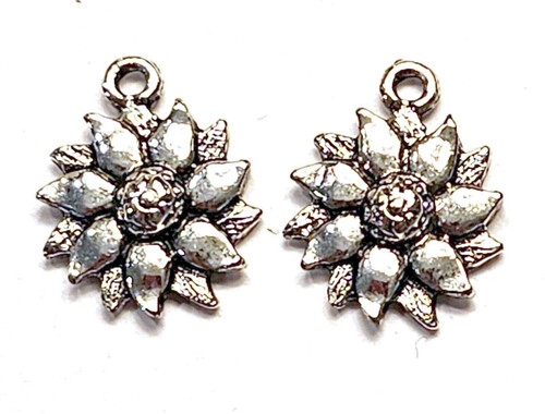 3 Pcs. Flower Charms Pendants Cast Fine Pewter ±14x17.5x3mm; -1mm-;1D ...