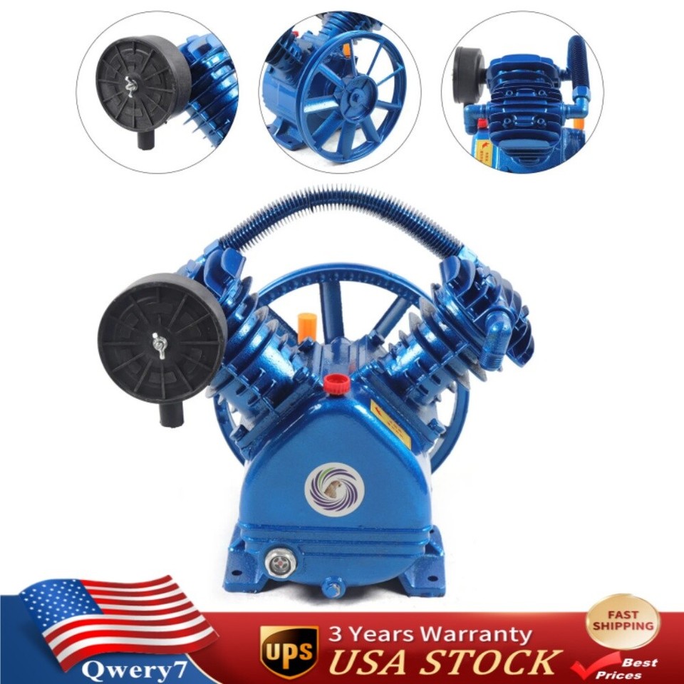 175psi V Style 2 Cylinder Air Compressor Pump Motor Head Double Stage ...