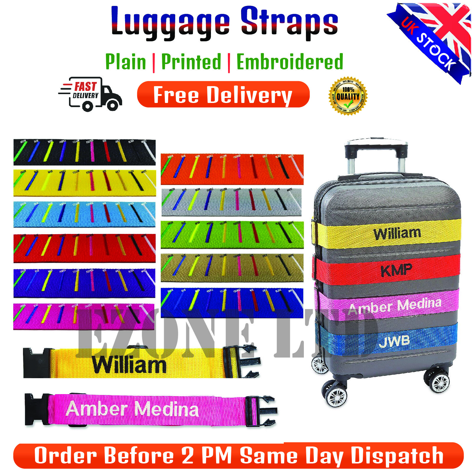 Luggage Straps Safety Suitcase Belt Personalised Custom Printed or ...
