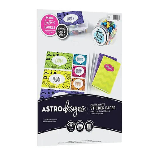 Astrodesigns Matte White Sticker Paper 8.5 x 11 15 Sheets Acid Free | eBay