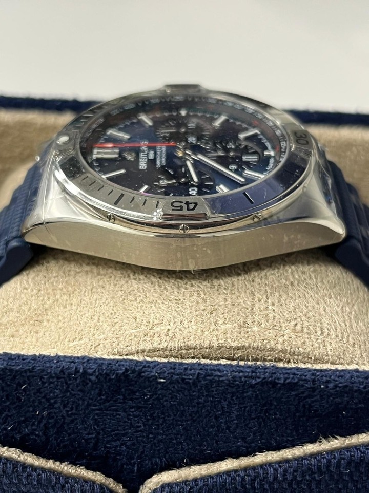 Breitling AB0134101C1S1 CHRONOMAT B01 BLUE DIAL BLACK SUBS RUBBER STRAP ...